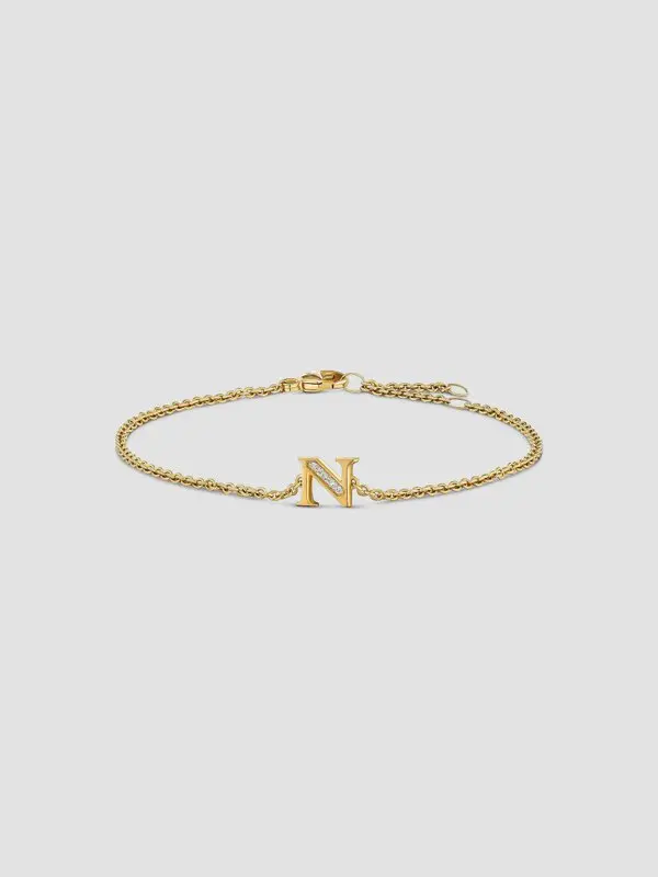 David Yurman Petite Pavé Initial Chain Bracelet In 18k Yellow Gold - Initial N