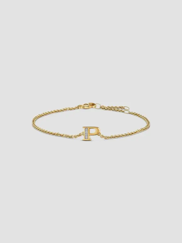 David Yurman Petite Pavé Initial Chain Bracelet In 18k Yellow Gold - Initial P