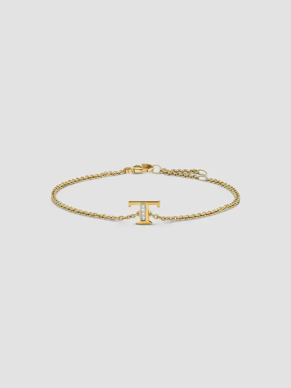 David Yurman Petite Pavé Initial Chain Bracelet In 18k Yellow Gold - Initial T