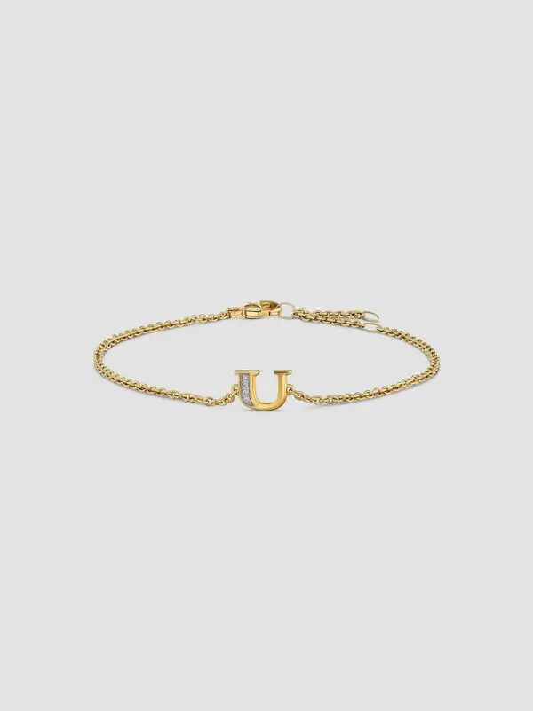 David Yurman Petite Pavé Initial Chain Bracelet In 18k Yellow Gold - Initial U