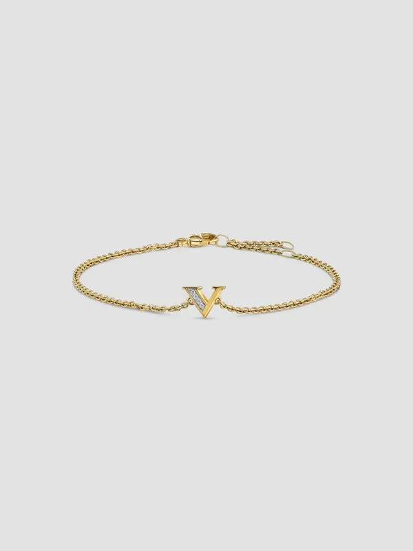 David Yurman Petite Pavé Initial Chain Bracelet In 18k Yellow Gold - Initial V
