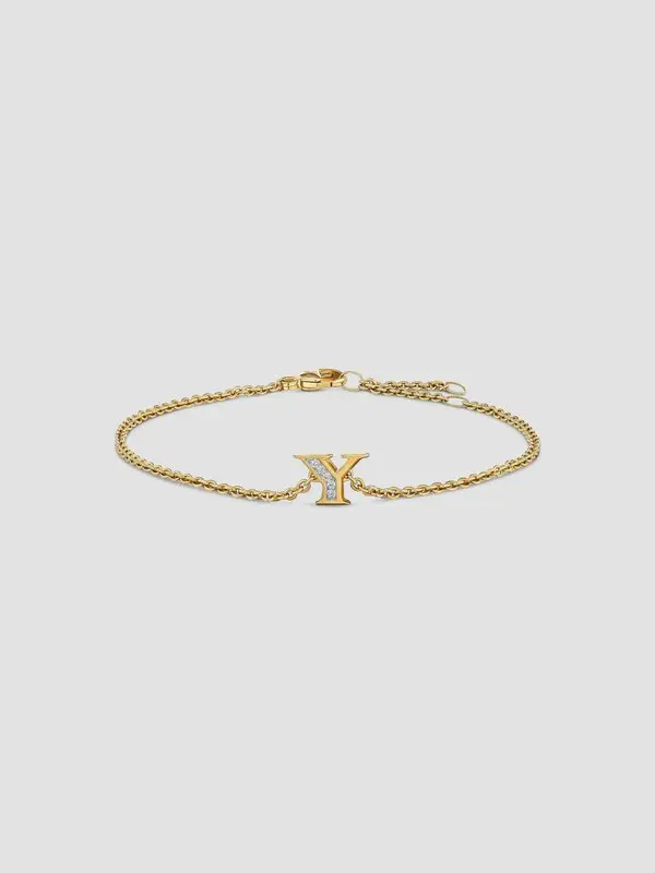 David Yurman Petite Pavé Initial Chain Bracelet In 18k Yellow Gold - Initial Y