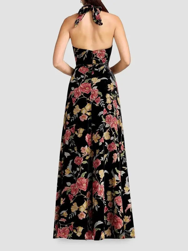 Dress The Population Brighton Velvet Floral Halterneck Maxi Dress