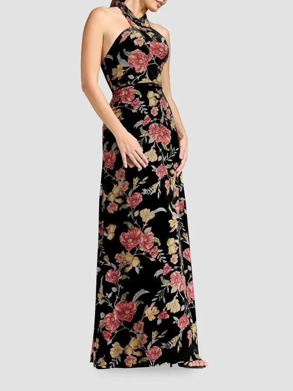 Dress The Population Brighton Velvet Floral Halterneck Maxi Dress