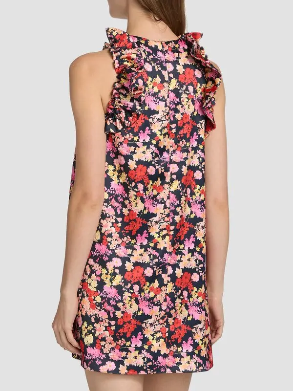 KIKA VARGAS Keira Floral Ruffle-trim Satin Minidress