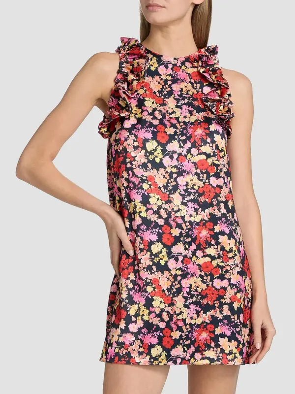 KIKA VARGAS Keira Floral Ruffle-trim Satin Minidress