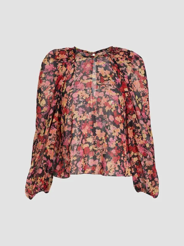 KIKA VARGAS Hitomi Floral Chiffon Linen Top