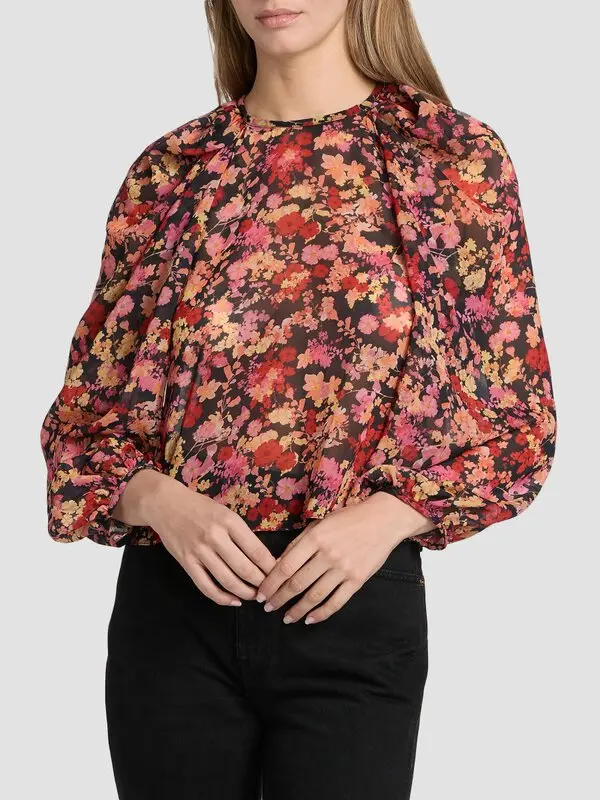 KIKA VARGAS Hitomi Floral Chiffon Linen Top