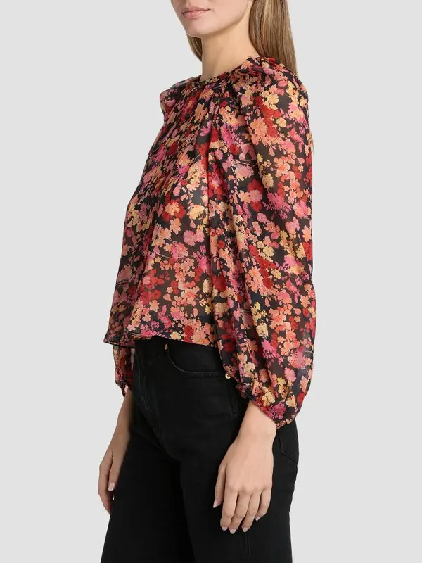 KIKA VARGAS Hitomi Floral Chiffon Linen Top