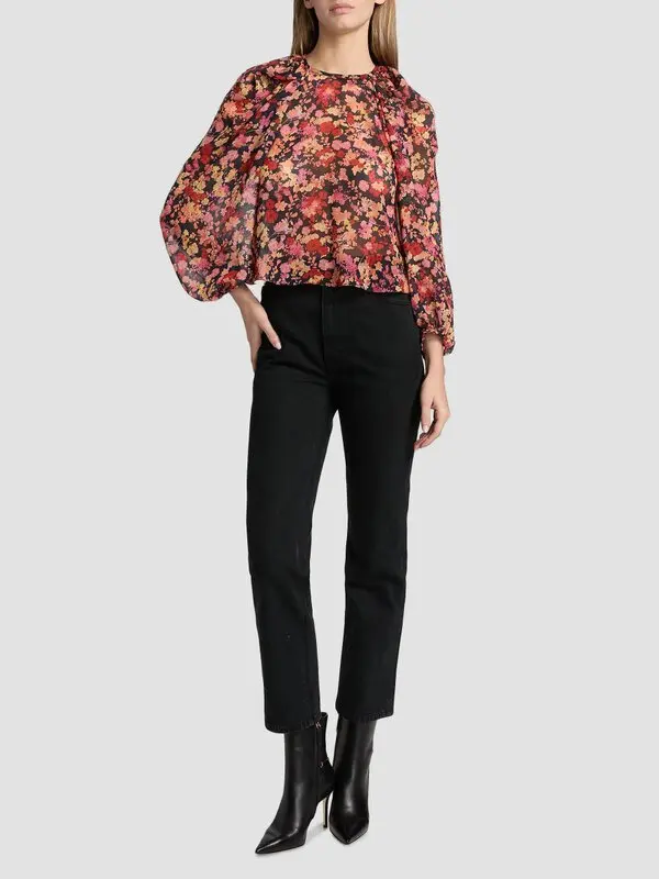 KIKA VARGAS Hitomi Floral Chiffon Linen Top