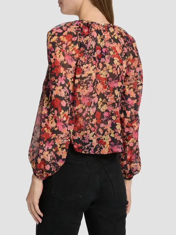 KIKA VARGAS Hitomi Floral Chiffon Linen Top