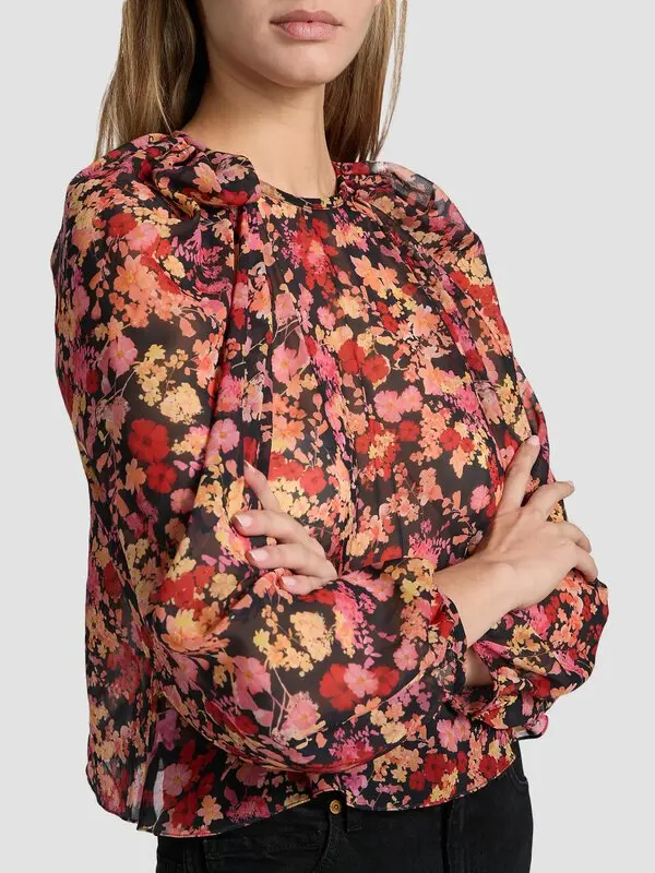 KIKA VARGAS Hitomi Floral Chiffon Linen Top