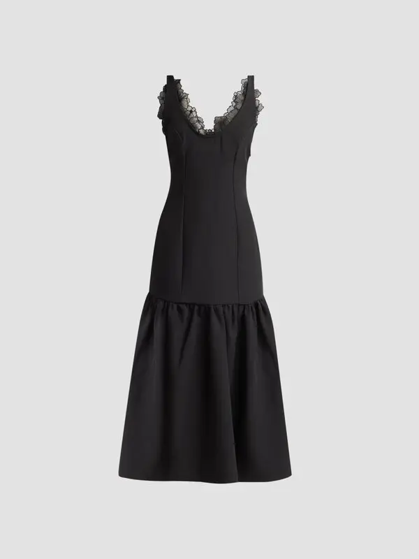 KIKA VARGAS Annalie Crêpe Lace-trimmed Midi Dress