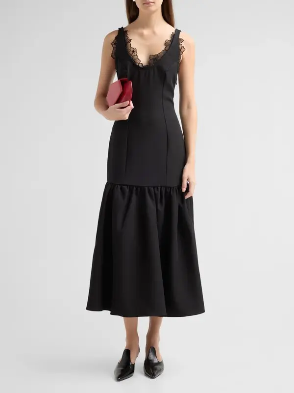 KIKA VARGAS Annalie Crêpe Lace-trimmed Midi Dress