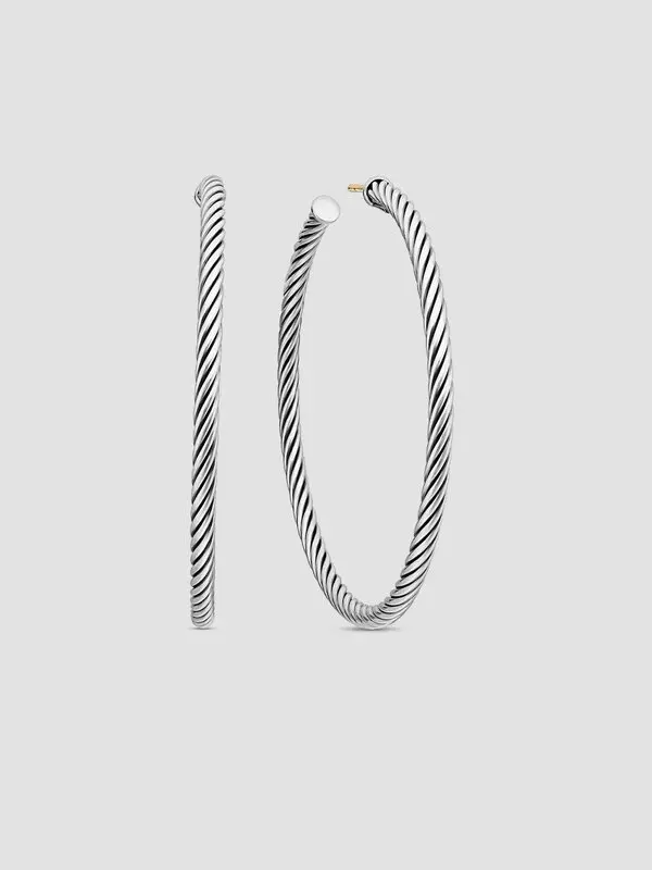 David Yurman Cable Hoop Earrings In Sterling 2in - Silver