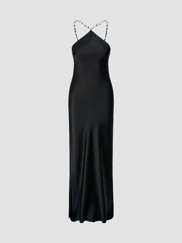 Staud Cadence Chain-strap Satin Maxi Dress - Black