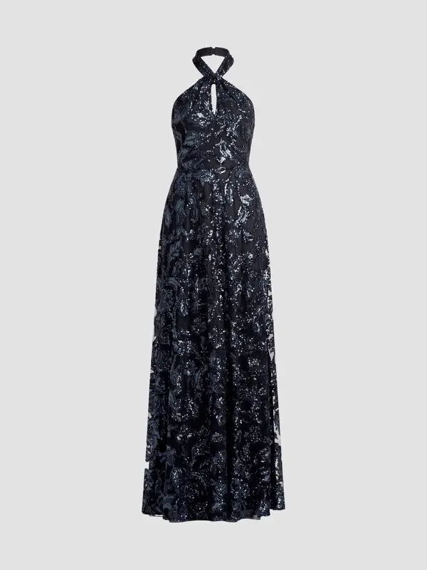Dress The Population Manon Halterneck Gown - Black Multi