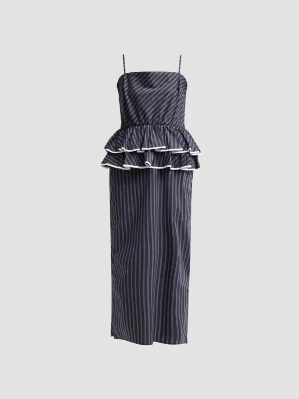 KIKA VARGAS Alanna Striped Cotton-blend Midi-dress