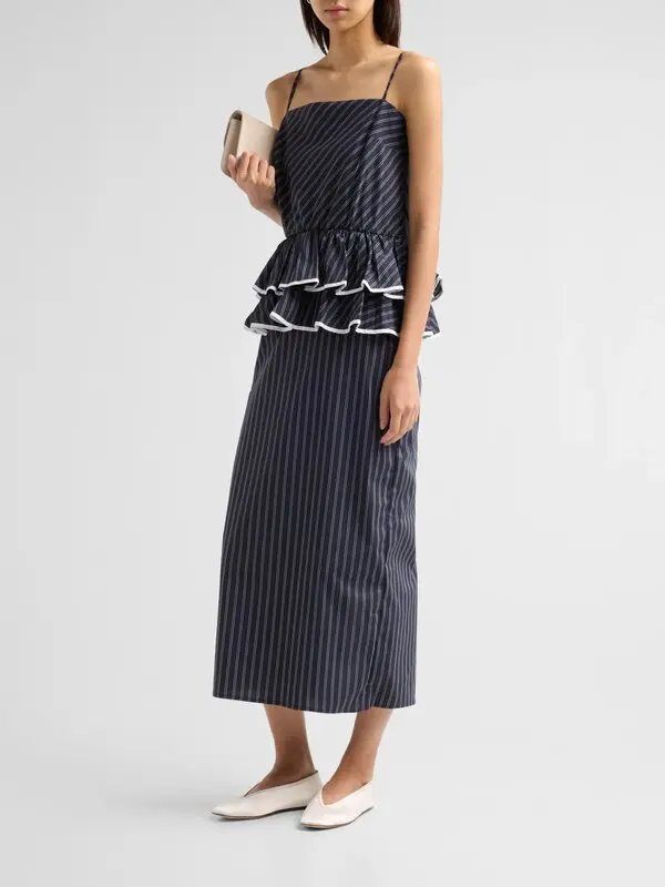 KIKA VARGAS Alanna Striped Cotton-blend Midi-dress