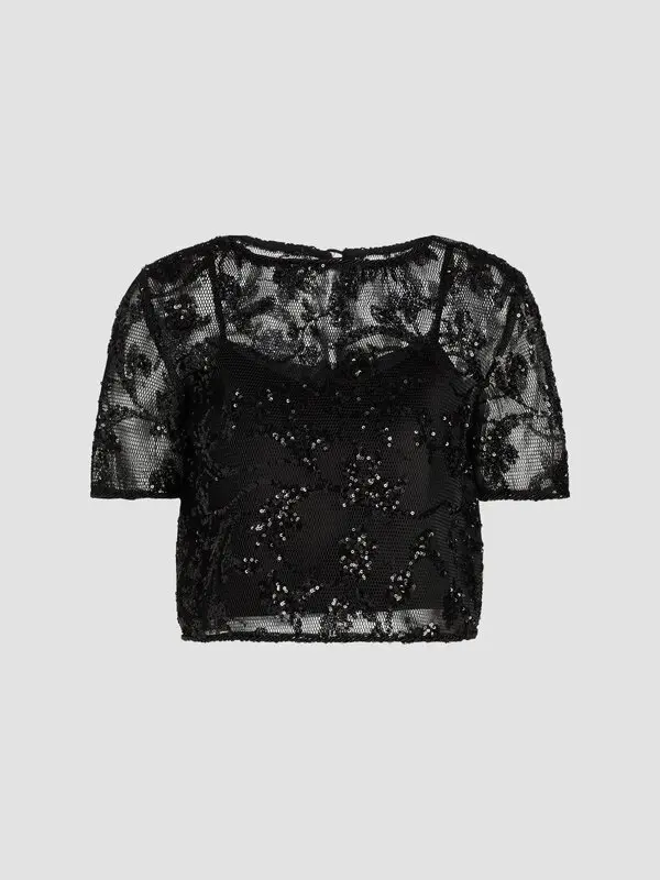 KIKA VARGAS Kana Sequined Floral Lace Top
