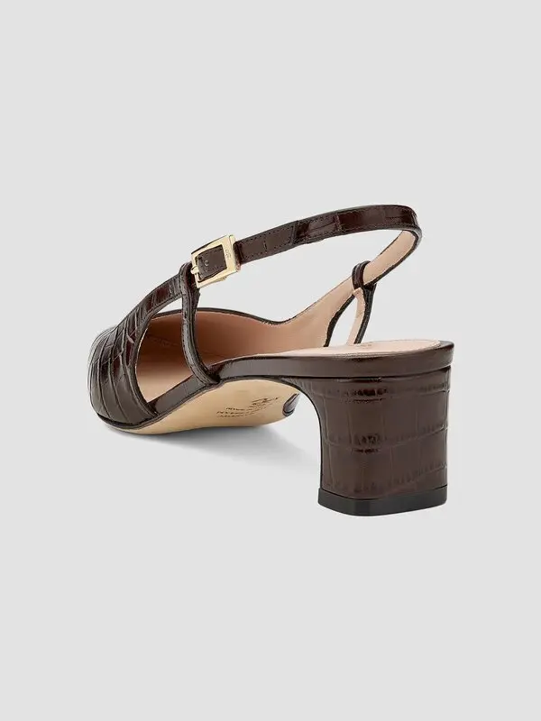 STUART WEITZMAN Baby Babette 40mm Croc-embossed Leather Slingback Pumps - Walnut