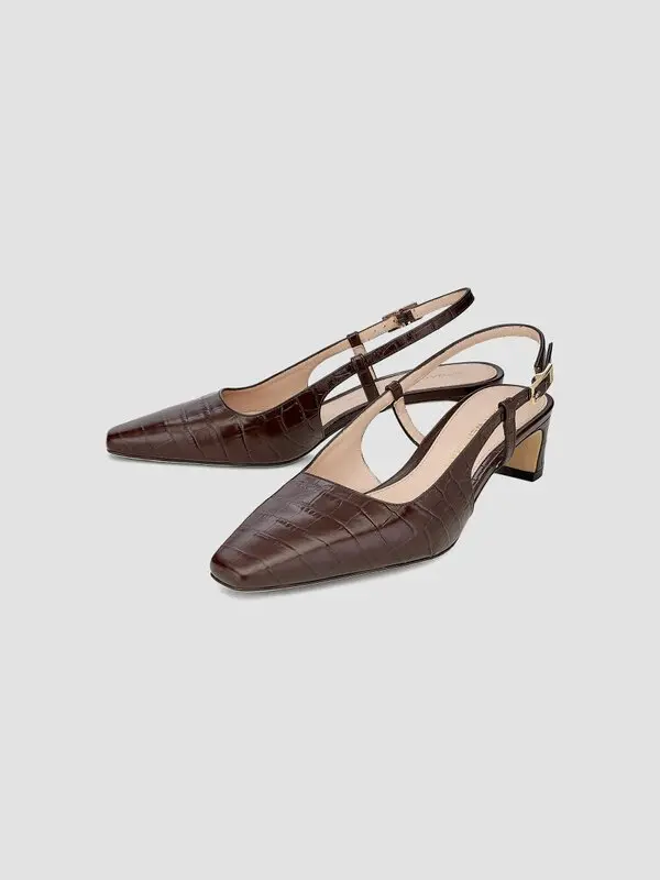 STUART WEITZMAN Baby Babette 40mm Croc-embossed Leather Slingback Pumps - Walnut