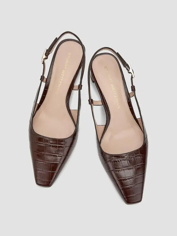 STUART WEITZMAN Baby Babette 40mm Croc-embossed Leather Slingback Pumps - Walnut