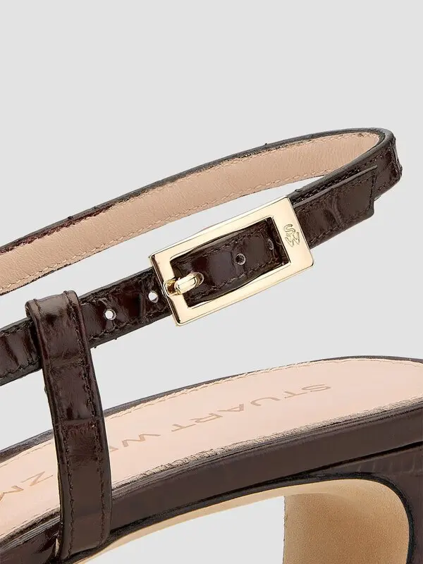 STUART WEITZMAN Baby Babette 40mm Croc-embossed Leather Slingback Pumps - Walnut