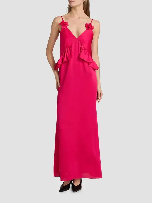 KIKA VARGAS Bel Ruffled Satin Maxi Dress