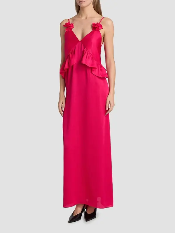 KIKA VARGAS Bel Ruffled Satin Maxi Dress