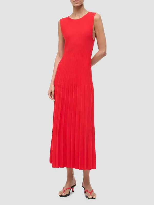 Staud Elyse Pleated Midi-dress