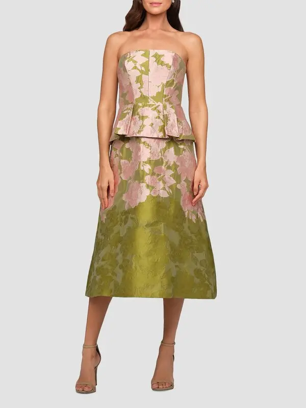 KAY UNGER Imogen Metallic Jacquard Tea-length Cocktail Dress