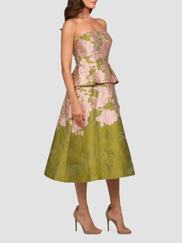 KAY UNGER Imogen Metallic Jacquard Tea-length Cocktail Dress
