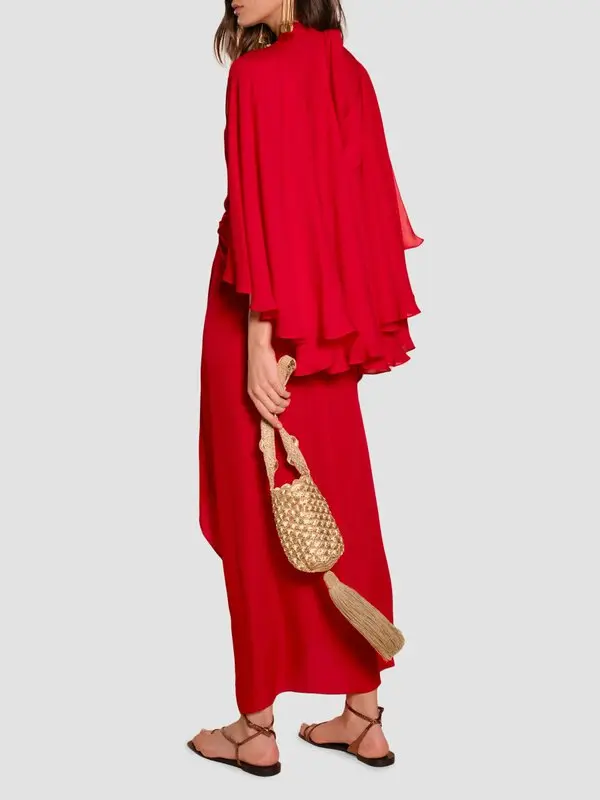 Johanna Ortiz Micaela Cape Town Silk Capelet Maxi Dress