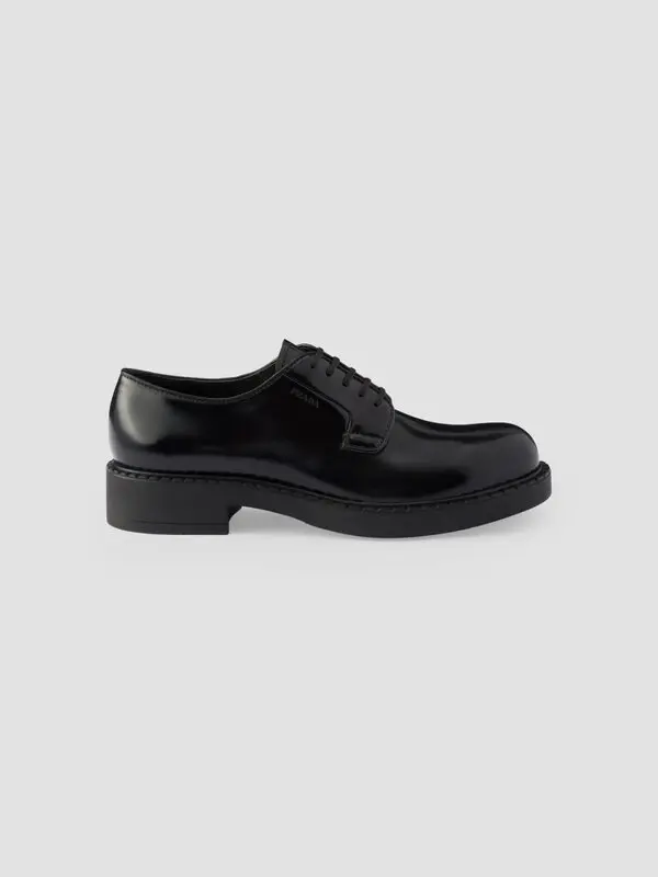 Prada Chocolate Brushed Leather Derby Shoes