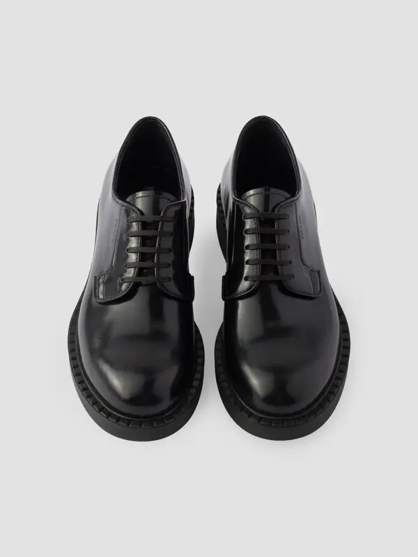 Prada Chocolate Brushed Leather Derby Shoes