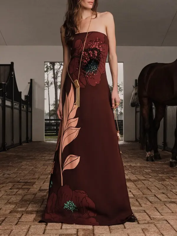 Johanna Ortiz Petals Sequined Silk Maxi Dress