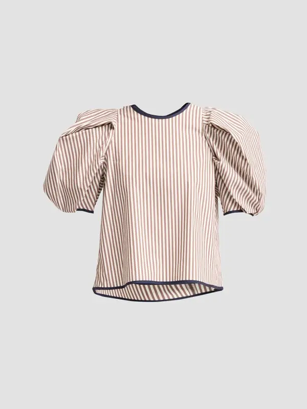 KIKA VARGAS Lotta Striped Cotton-blend Crewneck Blouse
