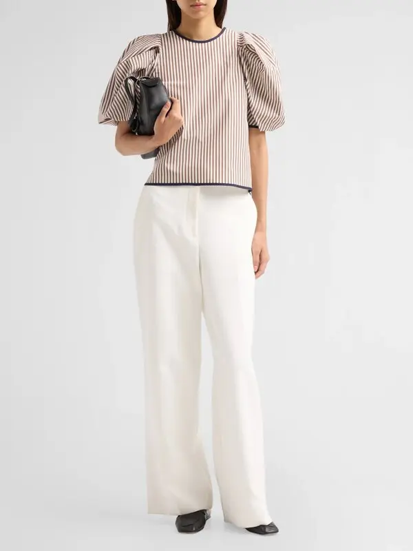 KIKA VARGAS Lotta Striped Cotton-blend Crewneck Blouse
