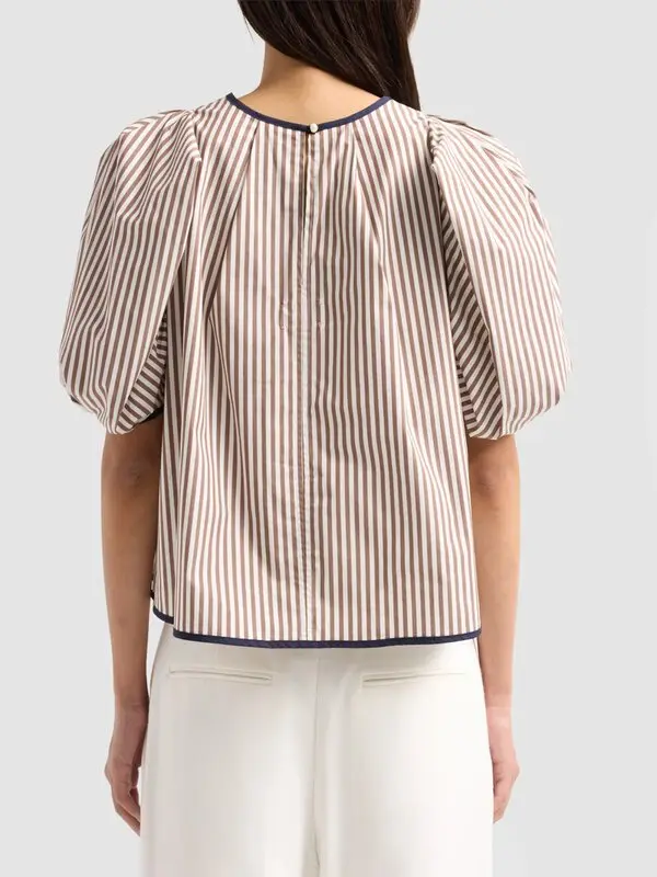 KIKA VARGAS Lotta Striped Cotton-blend Crewneck Blouse
