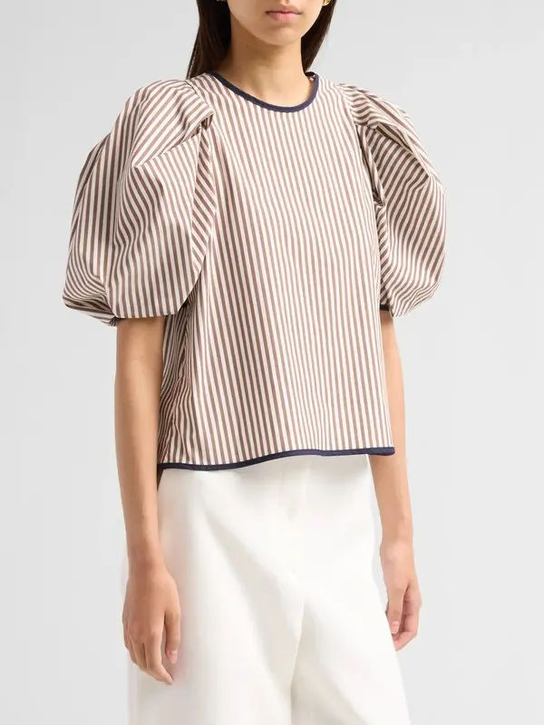 KIKA VARGAS Lotta Striped Cotton-blend Crewneck Blouse