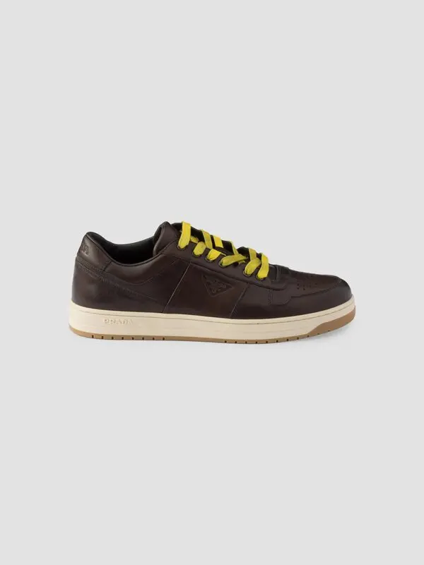 Prada Downtown Aged Leather Sneakers - Brown