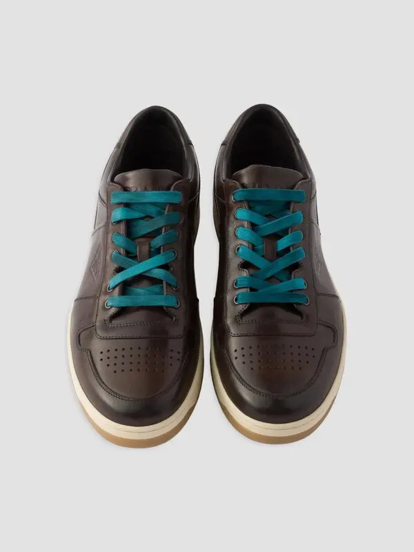 Prada Downtown Aged Leather Sneakers - Brown