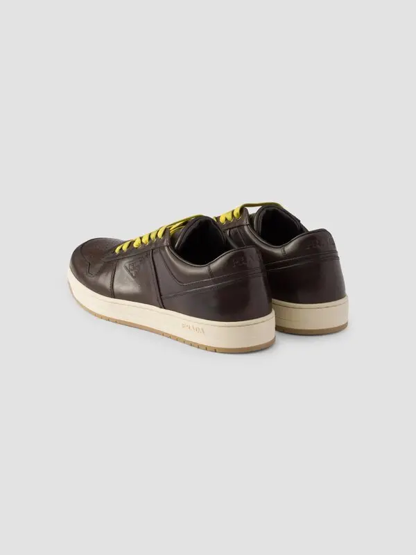 Prada Downtown Aged Leather Sneakers - Brown