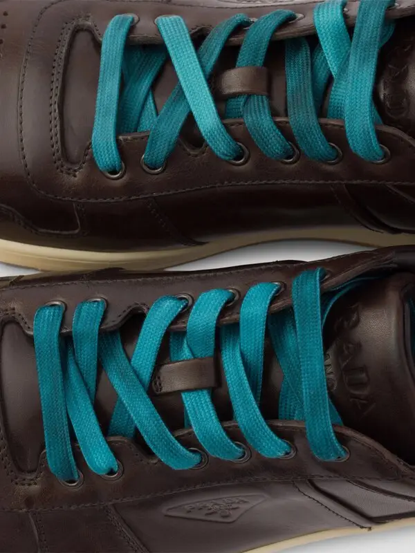 Prada Downtown Aged Leather Sneakers - Brown