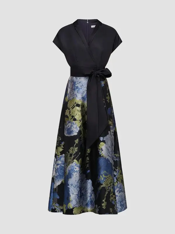 KAY UNGER Samira Metallic Floral Gown