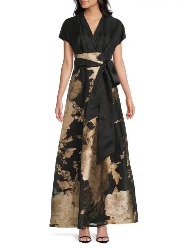 KAY UNGER Samira Metallic Floral Gown