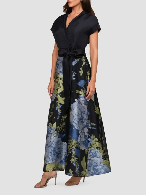 KAY UNGER Samira Metallic Floral Gown