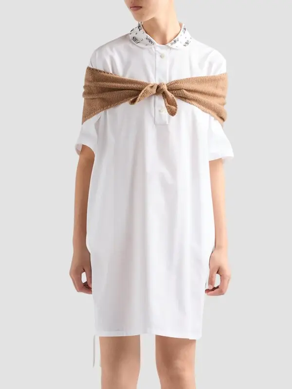 Prada Embroidered Poplin Mini-dress - White