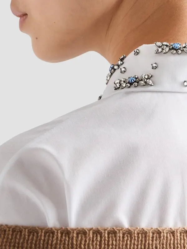 Prada Embroidered Poplin Mini-dress - White